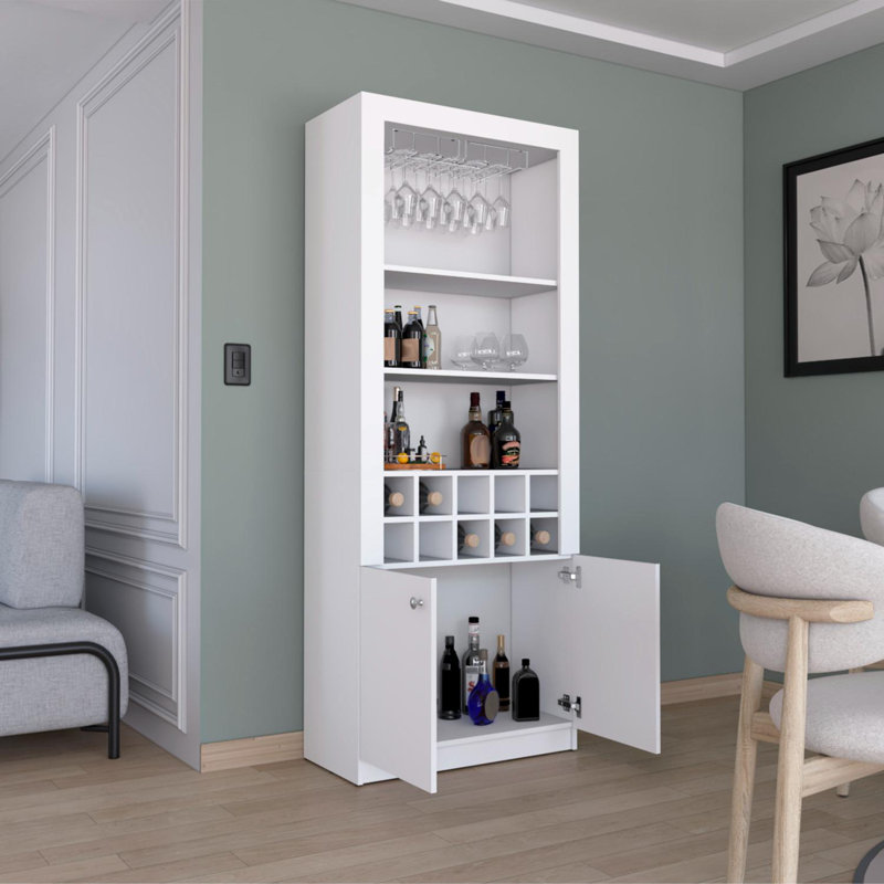 ANKARL 74 Inch Tall Wine Bar Cabinet with 4 Tier Shelves Black Latitude Run Color White